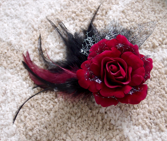Atelier Boz Red Rose Feather Corsage Brooch Pin Accessory - Brooches ...