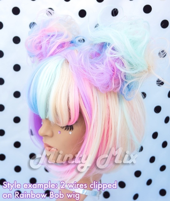 Minty Mix Rainbow Bob & Wire Wig Poofs - Wigs and Artificial Hair ...
