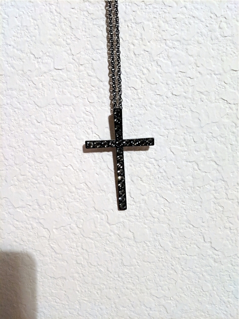 Dark Gray Cross necklace with long chain - Jewelry - Lace Market ...