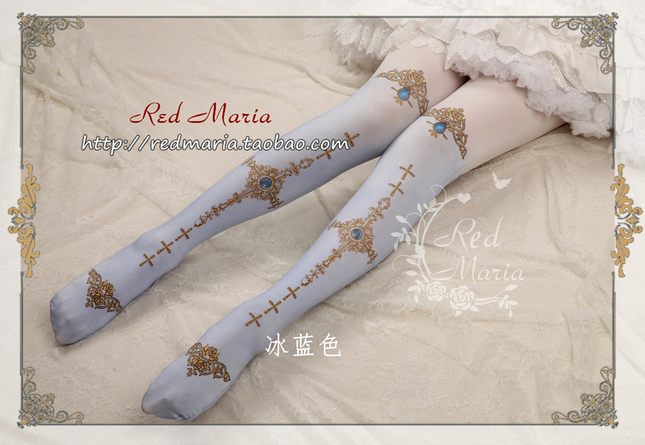Red Maria Cross Tights (ice blue) - Socks and Tights - Lace Market ...