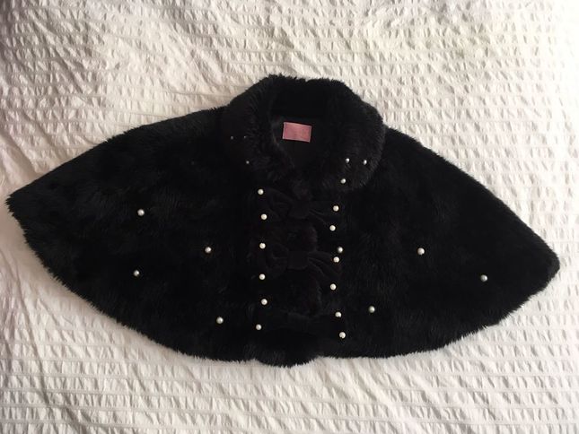 Fancy Ribbon Fur Cape, Angelic Pretty in black - Capes - Lace Market ...