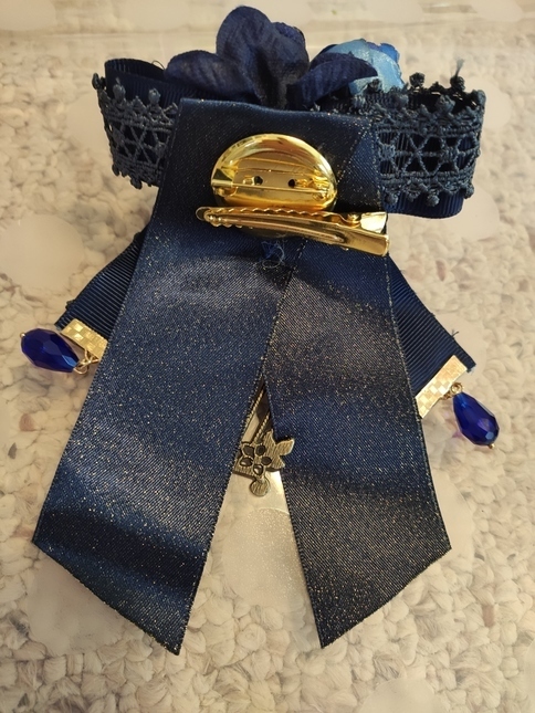 triple Rose ribbon brooch or hair clip - dark blue - Hair Accessories ...