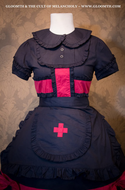 Gloomth Red Black Nurse Dress with Apron M Plus Size Gothic - One Piece ...