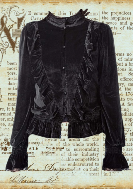 NWT sz M Black gothic Velvet Ruffle Long sleeve Blouse - Blouses - Lace ...