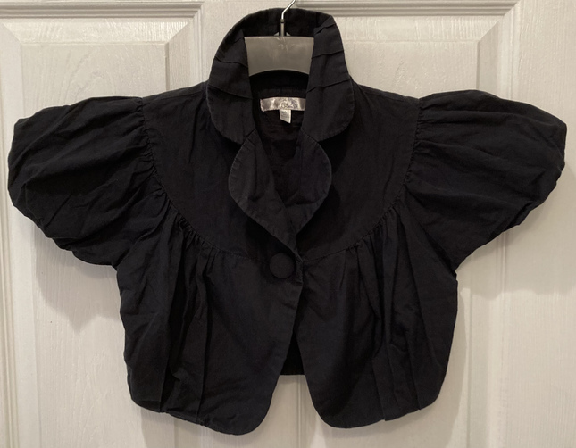 Black Puff Shoulder Cotton Crop Jacket - Outerwear - Lace Market ...