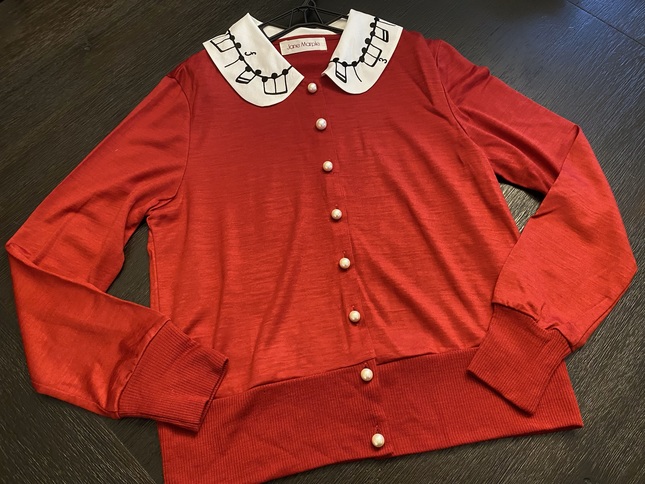 Jane Marple Musical note Collar Cardigan in Red - Tops - Lace Market ...