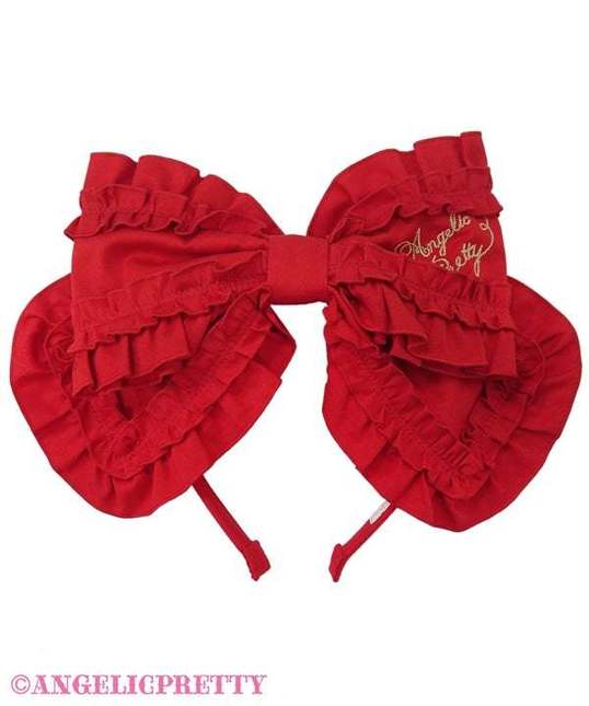 Angelic Pretty AP Logo Embroidery Ribbon Frill Headbow - Red ...