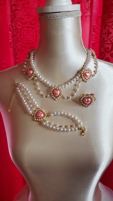 Pink Pearly Heart Jewelry Set - Jewelry - Lace Market: Lolita Fashion Sales