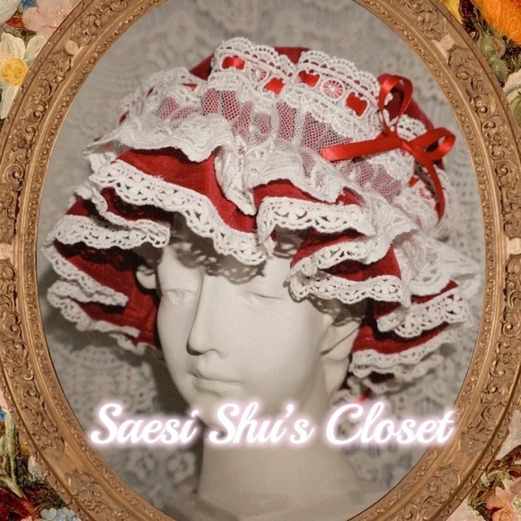 NEW Rococo Classic Lolita Velvet Bonnet Burgundy x white - Hair ...