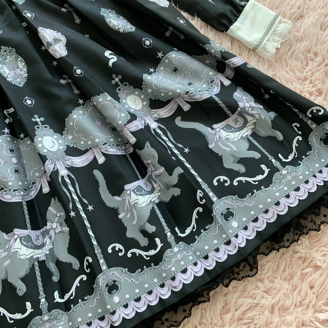 Angelic Pretty Dream Cat Go Round OP + HB SET BLACK - One Piece - Lace ...