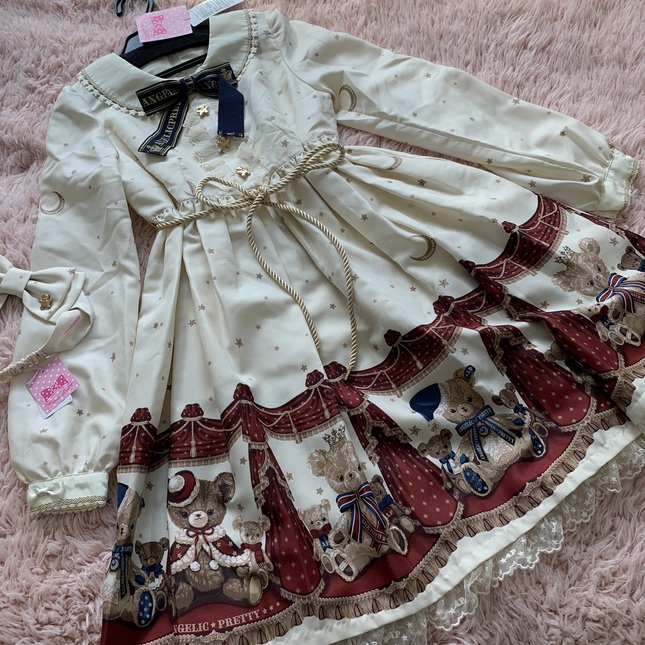 Angelic Pretty Dream Bear OP + HB WHITE - Dresses - Lace Market: Lolita ...