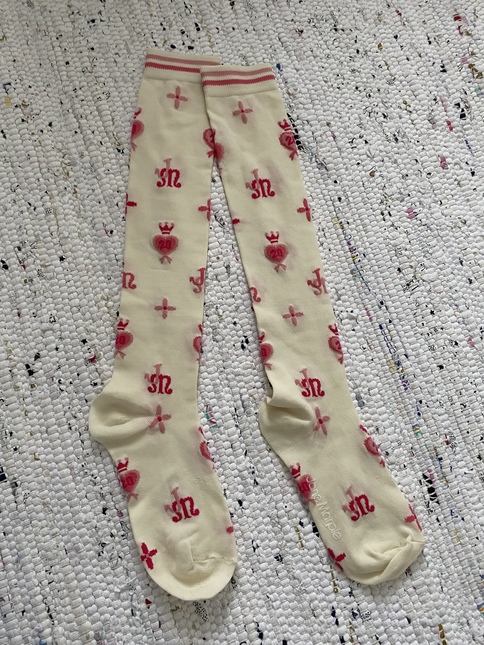 Jane Marple 20th anniversary socks pink x cream - Socks and Tights ...