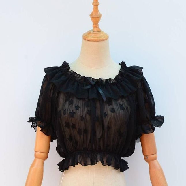 Starry Cropped Blouse, Black - Tops - Lace Market: Lolita Fashion Sales