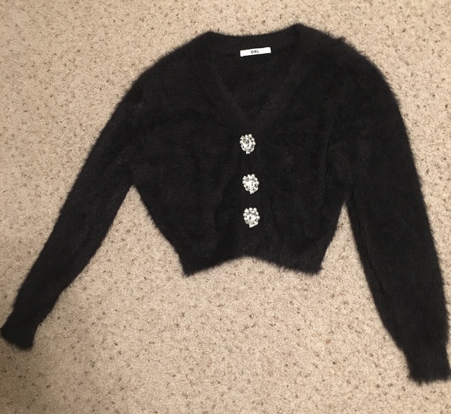 GRL Black Fuzzy Jewel Button Cardigan - Cardigans - Kei Market: Buy and ...