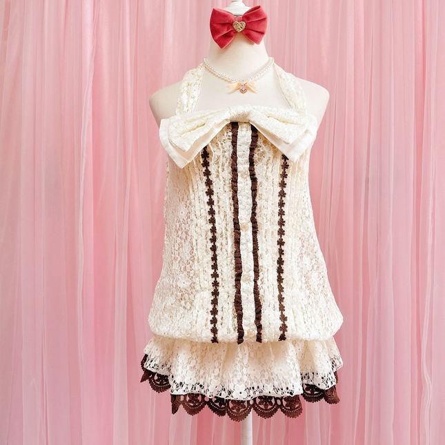 🍒Japan brand Liz Lisa halter neck with brown lace white top NWT🍒 - Tops ...