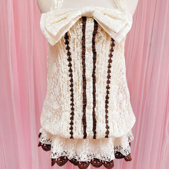 🍒Japan brand Liz Lisa halter neck with brown lace white top NWT🍒 - Tops ...