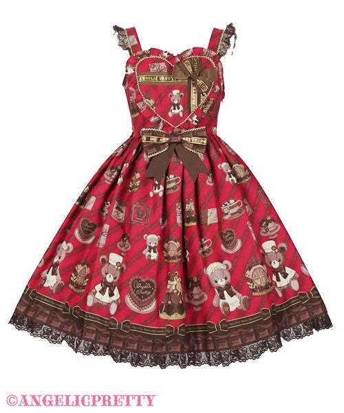 Angelic Pretty - Bear’s Chocolaterie JSK + KC Set (Wine/Bordeaux ...