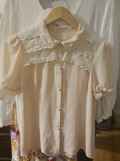 Sweet salmon pink blouse with lace and pearls - Blouses - Lace Market ...