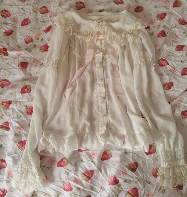 Angelic Pretty Long Sleeve Blouse in white with pink ribbon - Blouses ...