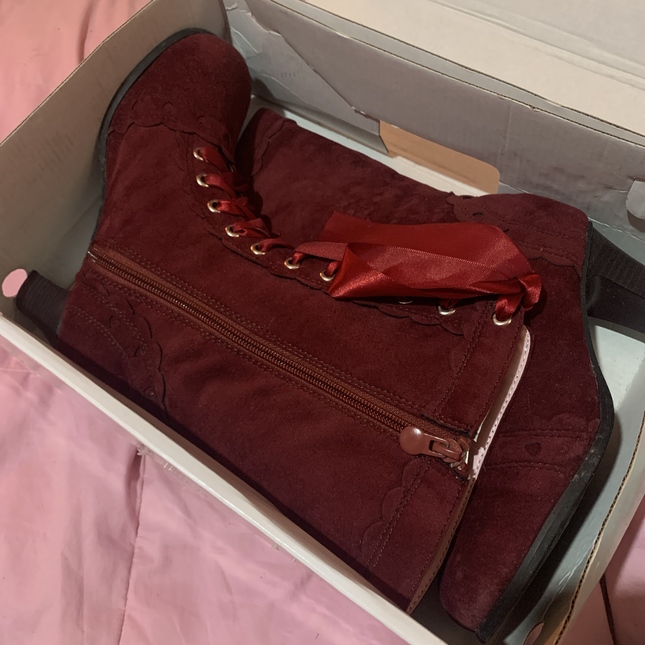 Antaina/ Taobao Lace-Up Boots [dark red/37] - Shoes - Lace Market ...