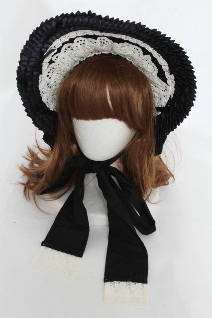Chantilly Doll Bonnet Old school Black White - Bonnets - Lace Market ...