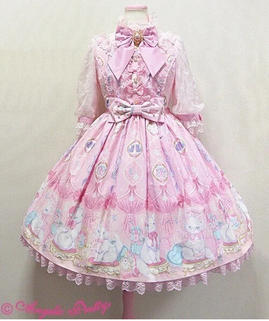 Angelic Pretty Dolly Cat OP in Pink w/Headbow and Socks (Missing Brooch ...