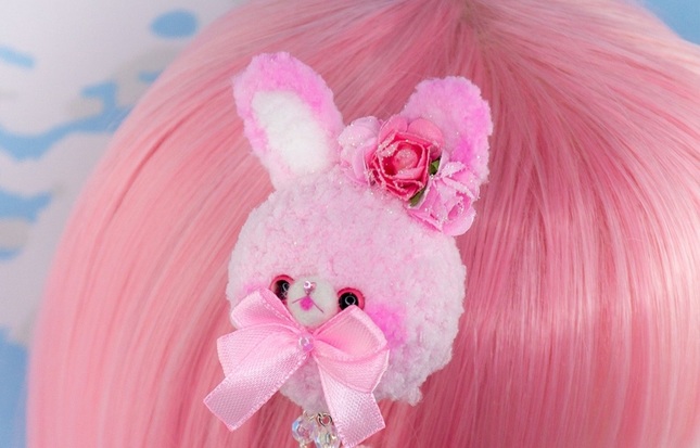 Cute Moon Bunny Ultra Rare Custom Pink Bunny Plush Hair Clip Broach Hair Clips And Pins Lace