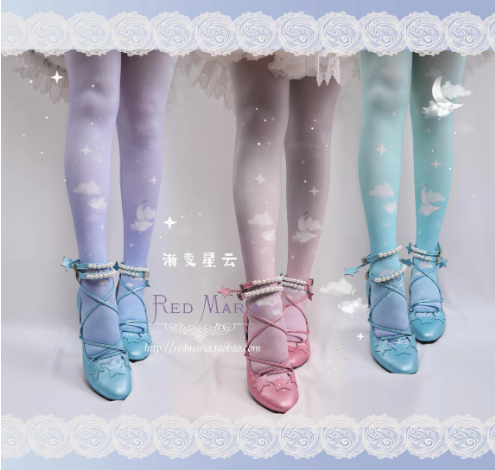 Red Maria Gradient Nebula Tights (pink/grey) - Socks and Tights - Lace ...