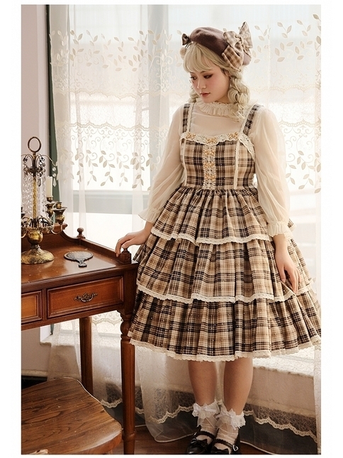 Honey Girl Summer Plaid Dress with Three-tier Ruffle Skirt JSK ...