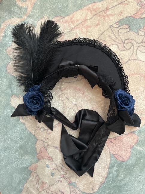 Triple Fortune ~ Rose Half Bonnet ~ Black x Blue - Hair Accessories ...
