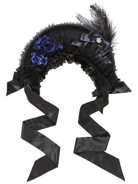 Triple Fortune ~ Rose Half Bonnet ~ Black x Blue - Headdresses - Lace ...