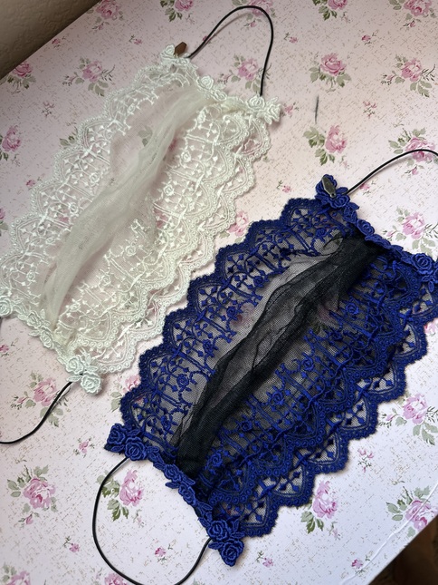Moi Meme Moitie ~ Lace Mask Set of 2 ~ Black x Blue + White - Other ...
