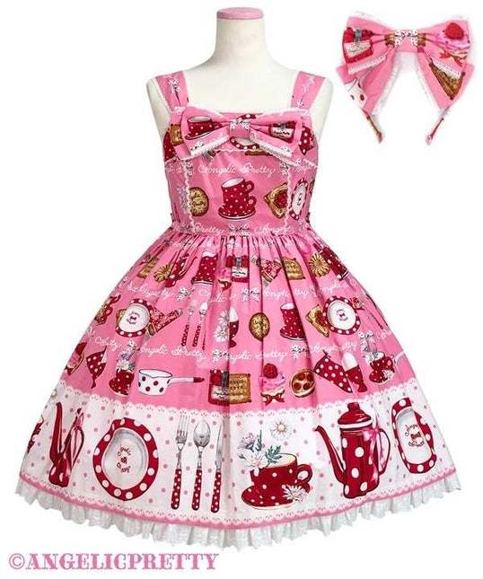 (NWT) Angelic Pretty French Cafe Chest Ribbon JSK+KC Set Pink ...