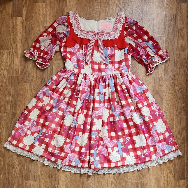 Angelic Pretty Sweet Cherry Margaret OP in red - One Piece - Lace ...