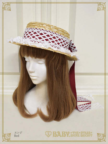 BTSSB Torchon Lace and Grosgrain Ribbon Boater Hat - Red (NWOT ...