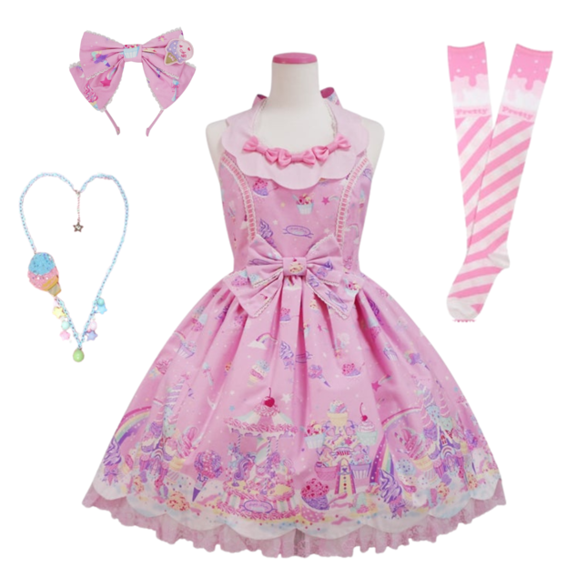 AP Milky Planet Halter JSK Set in Pink (2023) - JSK, KC, OTKs, Necklace - Jumperskirt - Lace ...