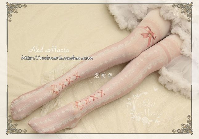 Red Maria Print Lace Tights (Pink) - Socks and Tights - Lace Market ...