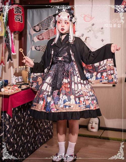 Magic Tea Party - Fireworks Show JSK & Haori - Black - Dresses - Lace ...