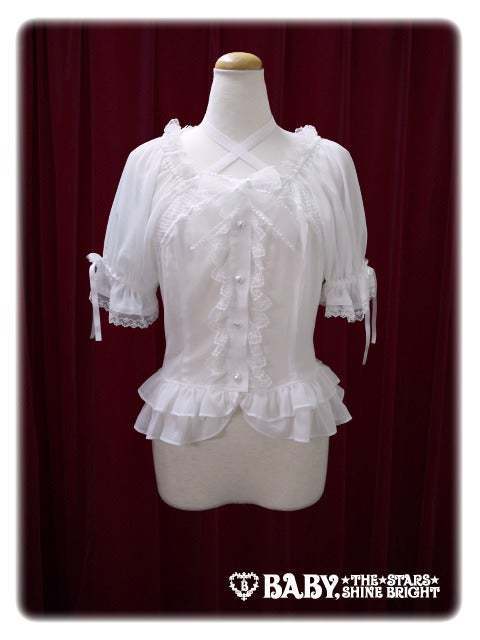 Chiffon Princess Sleeve Back Shirring Blouse white - Blouses - Lace ...