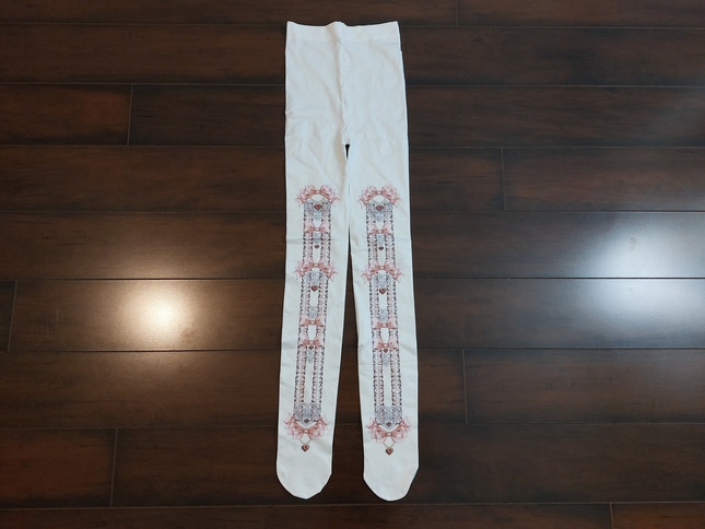 Red Maria Heart Ribbon Tights in Pink x White - Socks and Tights - Lace ...