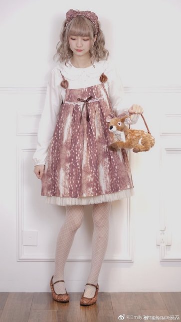 Emily Temple Cute Fawn Fur Special JSK Bambi Print - Jumperskirt - Lace ...
