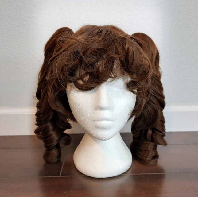 Twin Tail Sausage Curl Wig with curly bangs in brown - Wigs and ...