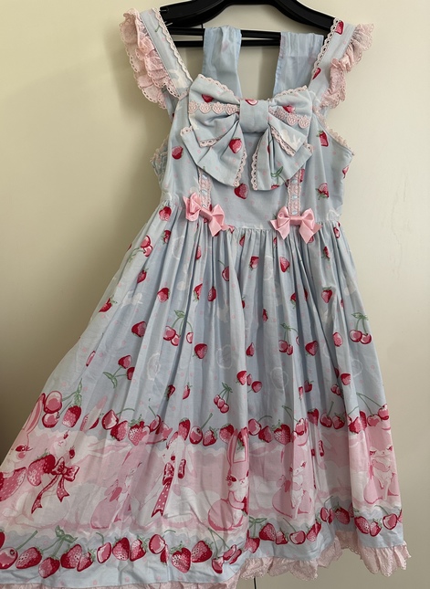 AP Cherry Berry Bunny Chest Ribbon JSK in sax+Headbow - Jumperskirt ...