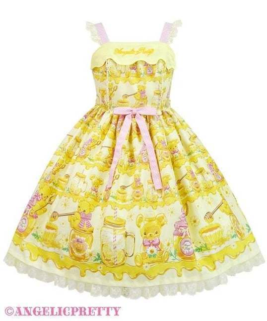 Angelic Pretty Honey Bear's Cafe JSK in Yellow x Pink - Jumperskirt ...