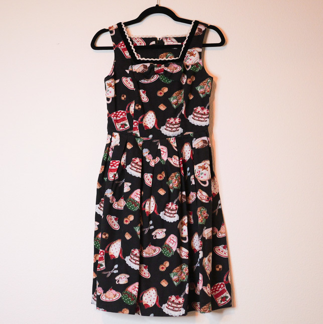 Emily Temple Cute Tea Time Print Sleeveless OP with Ribbon in Black ...