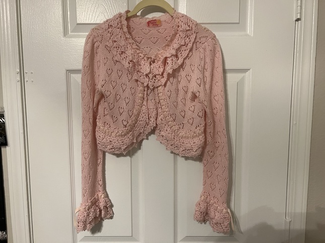 Angelic Pretty Heart Openwork Ribbon Bolero (2007) Pink Knit Bolero ...