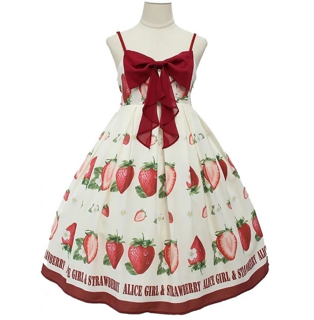 Alice Girl Sweet Strawberry Print JSK Ivory - Jumperskirt - Lace Market ...