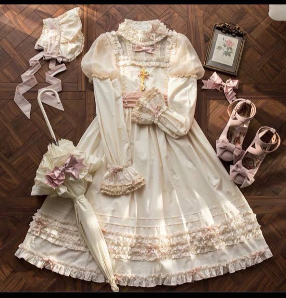 Eleven-rabbit Cream Chiffon OP with Detachable Sleeves - Dresses - Lace ...