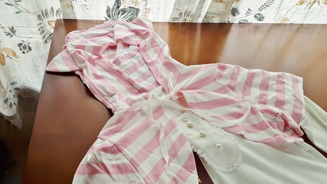 Bodyline Pink, White, and Ivory Striped Cat Ear Cape Cutsew OP (L177 ...