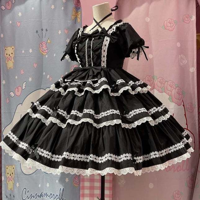 Rose Love Square Neckline Short Puff Sleeves Tiered Skirt Sweet One ...